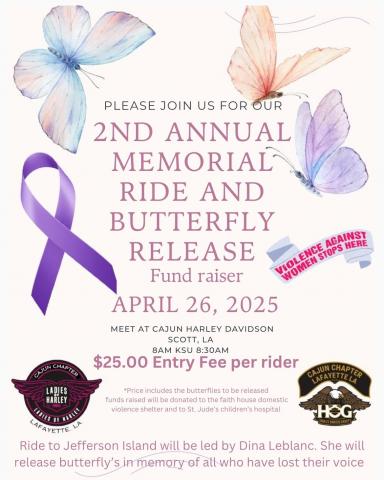 Annual Memorial Ride & Butterfly Release | Cajun Chapter #1681 ...